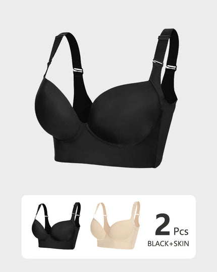 SheCurve® Full-Coverage Back Smoothing Bra - Black+Beige (2 PCS)